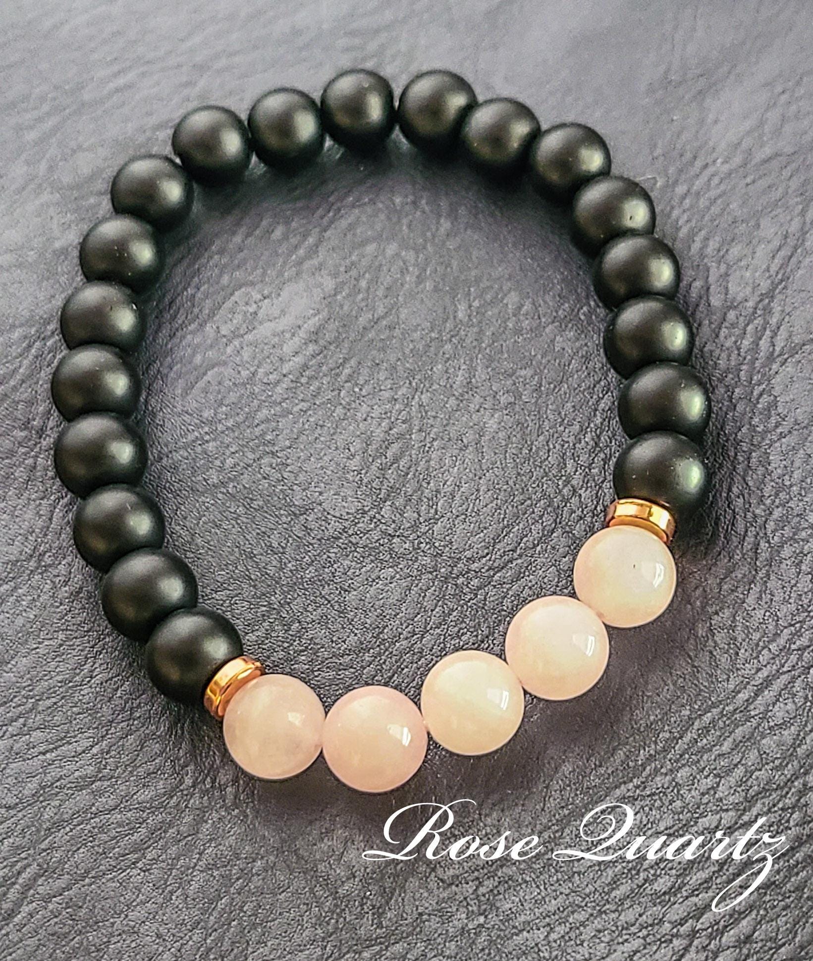 Sandstone & Black Gemstone Beaded Bracelet, Unisex Healing Jewelry - Etsy