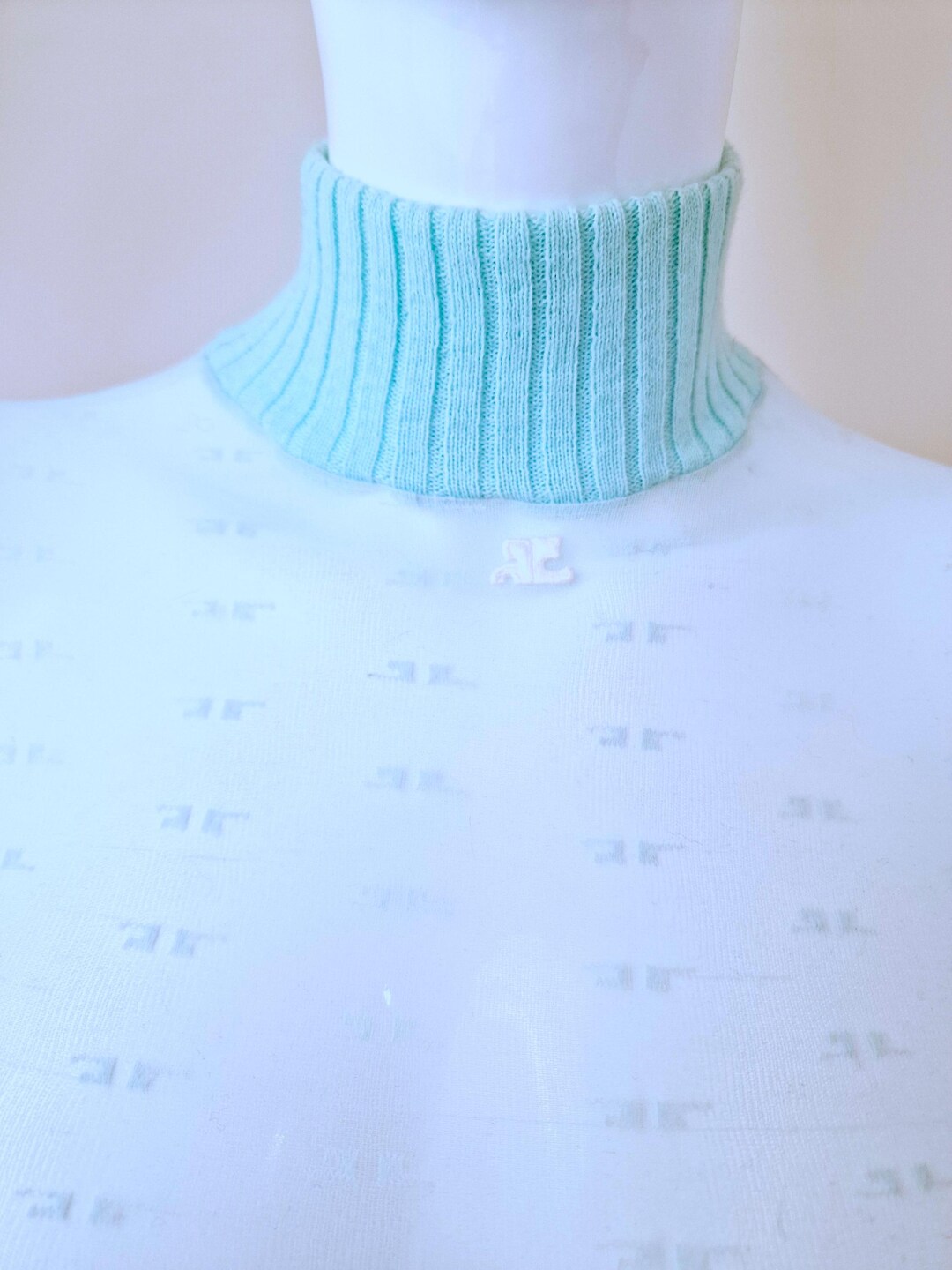 Courrèges Logo Monogram Transparent Mesh Baby Blue Vintage XS X-small ...