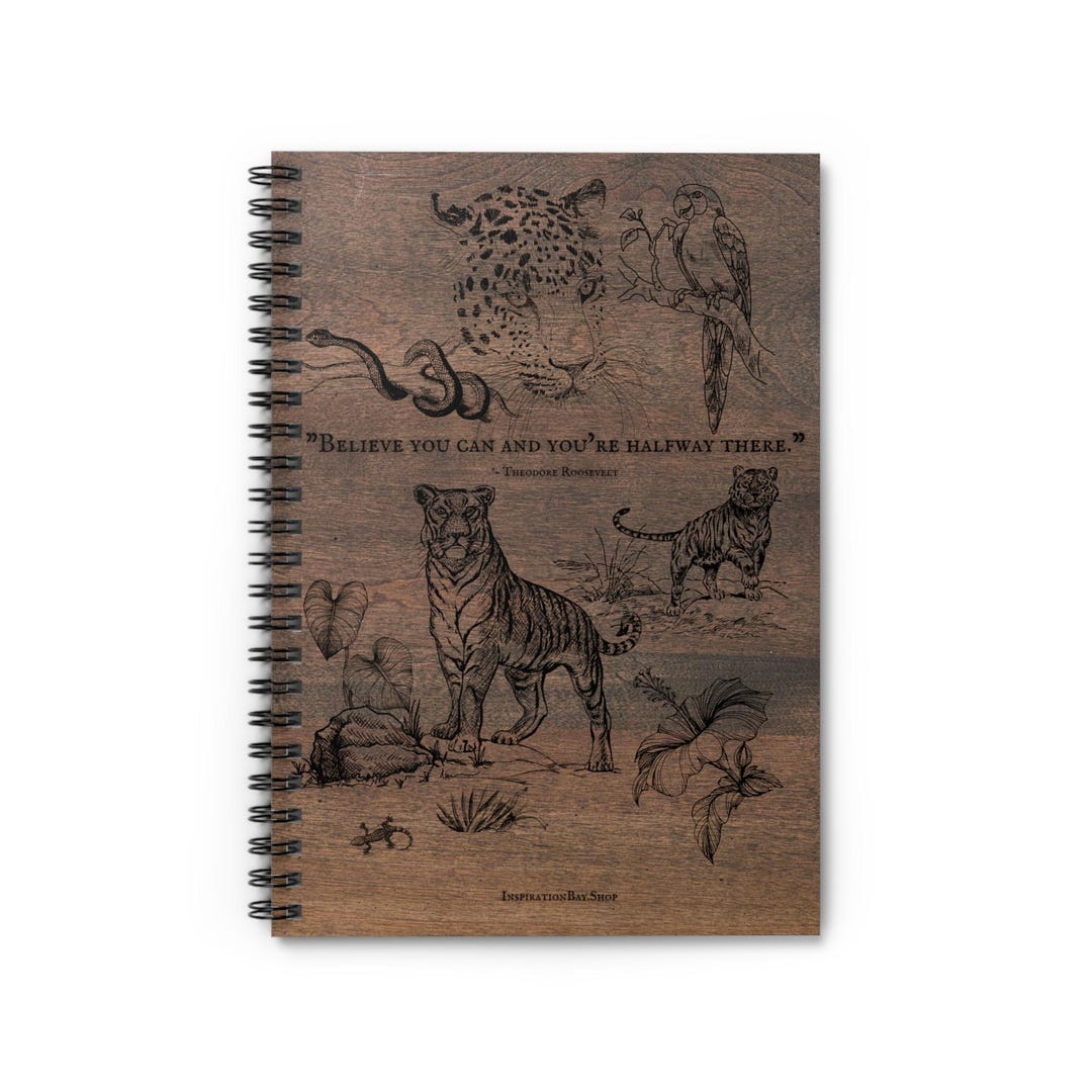 Jungle Animals Faux Pyrography, Spiral Notebook 6 X 8, Rustic Journal ...