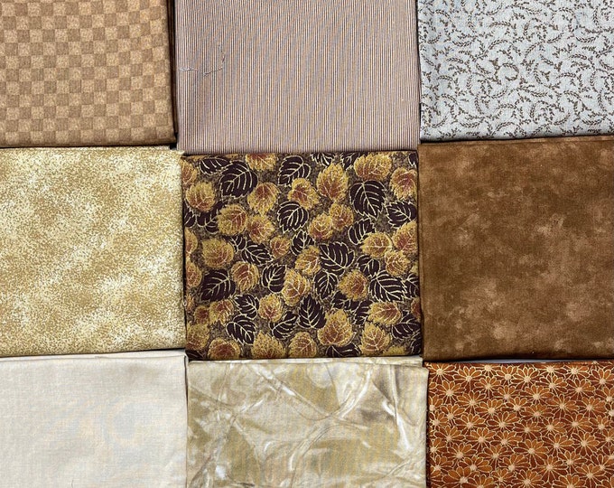 Nine Earthtone Brown-golden Vintage Curated Fat Quarters, Preshrunk ...