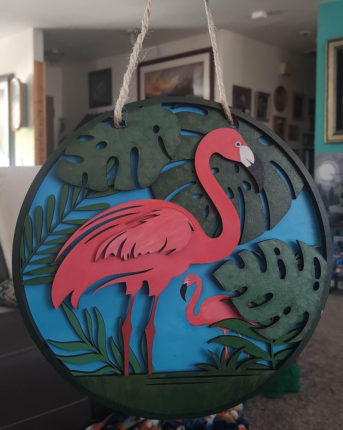 Flamingo Round Sign 3-layer SVG Cut File Laser Ready - Etsy