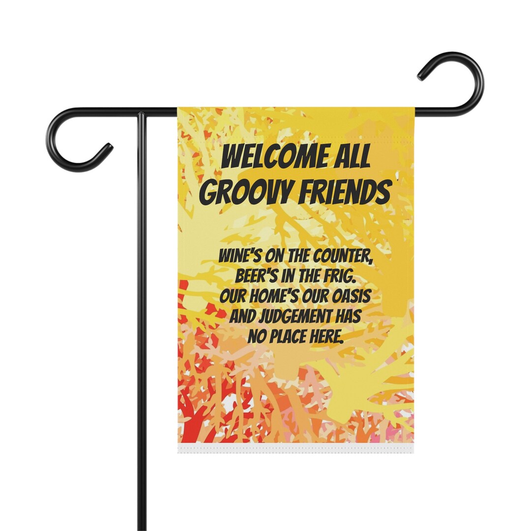 Welcome Groovy Friends Banner, Beer and Wine House Banner, No Judgement ...
