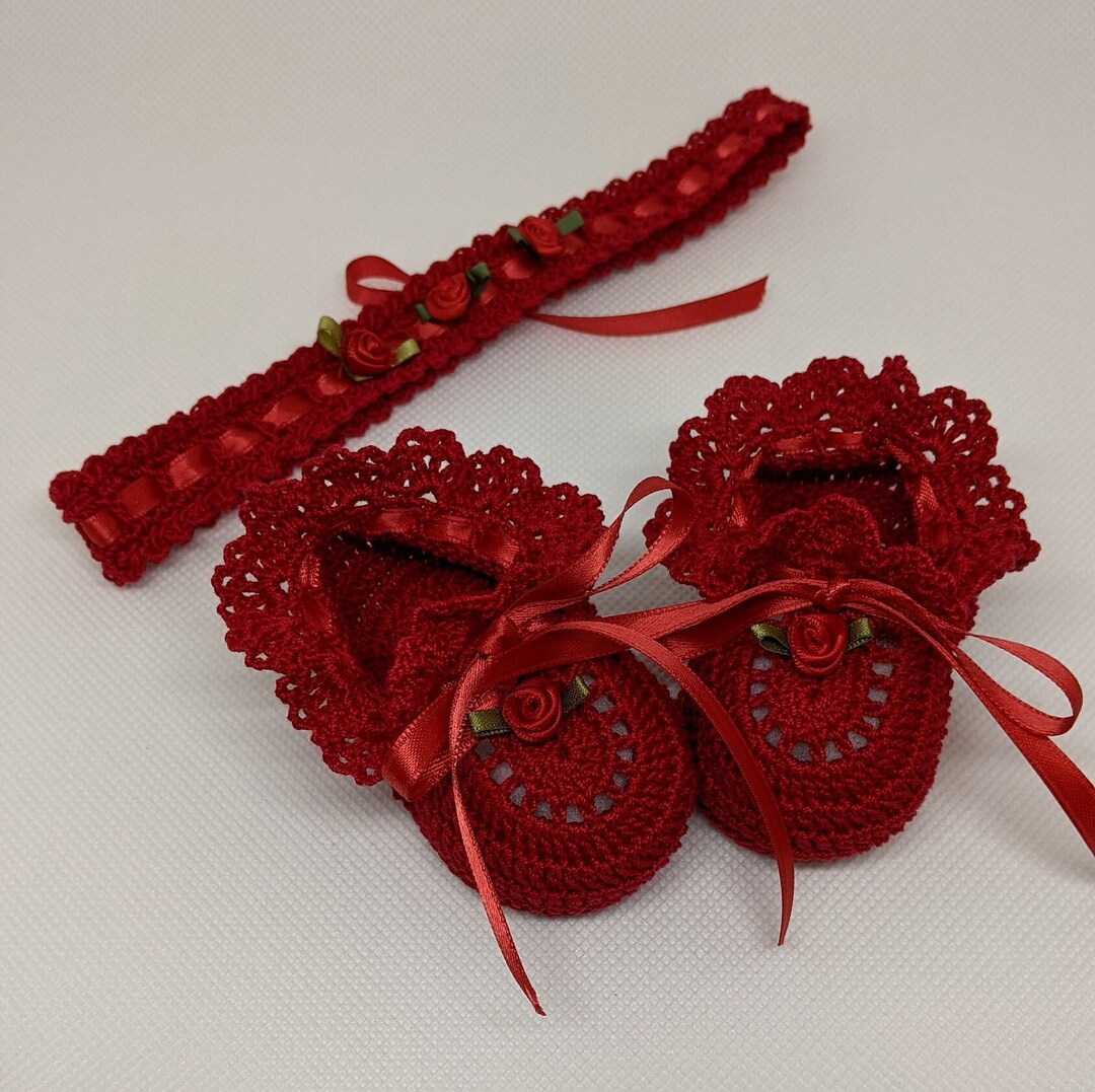 Red Baby Girl Booties Red Headband and Booties Crochet Booties ...