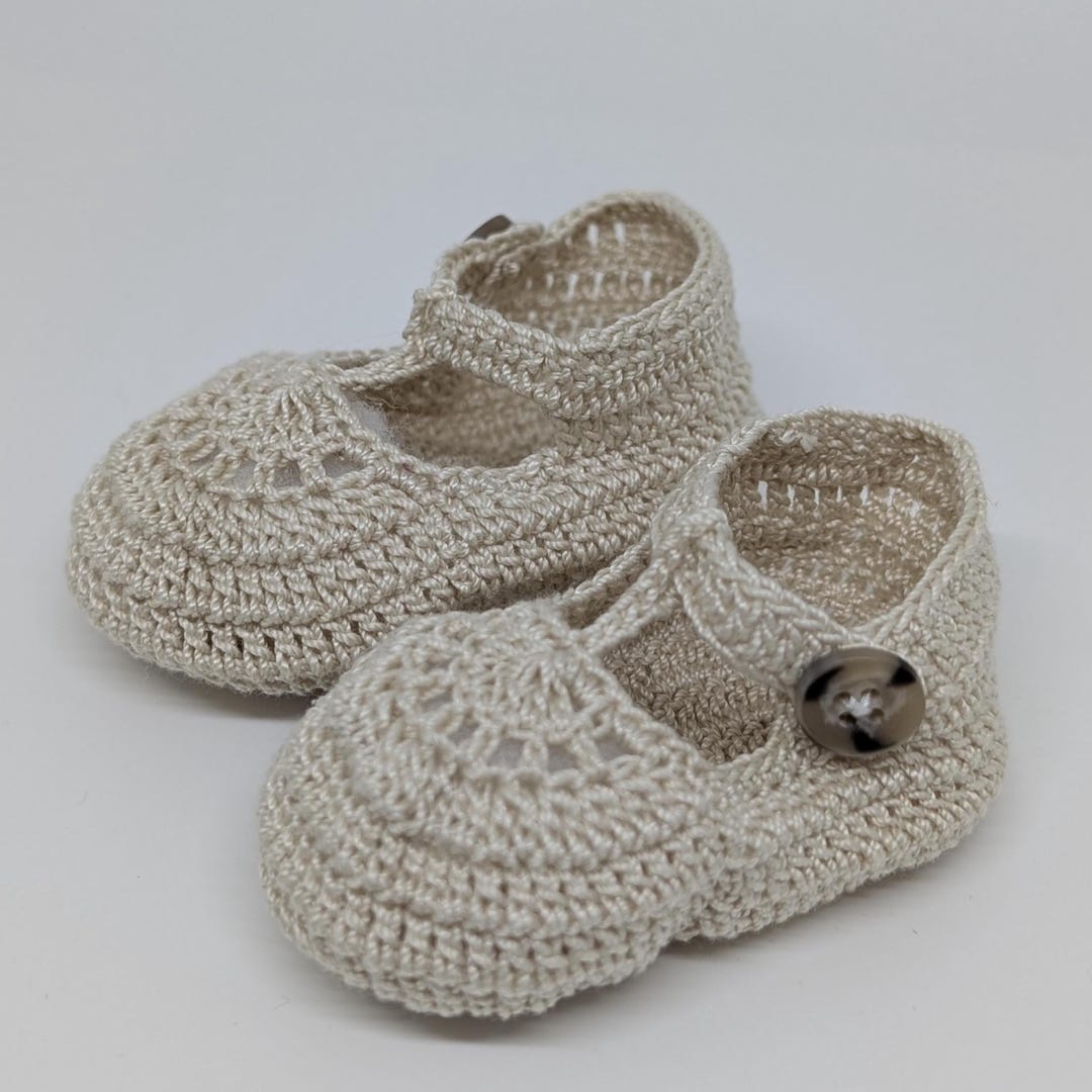 Christening, Baptism Crochet Ecru T-straps Newborn Baby or Reborn Doll ...