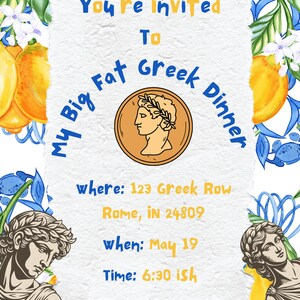 Customizable Greek Party Invite, Big Fat Greek Dinner Invitation ...