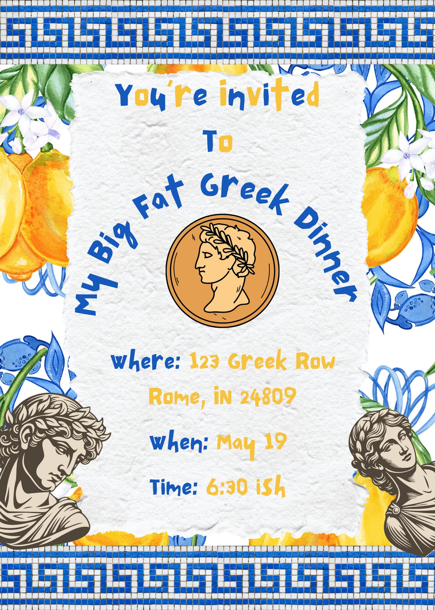 Customizable Greek Party Invite, Big Fat Greek Dinner Invitation ...
