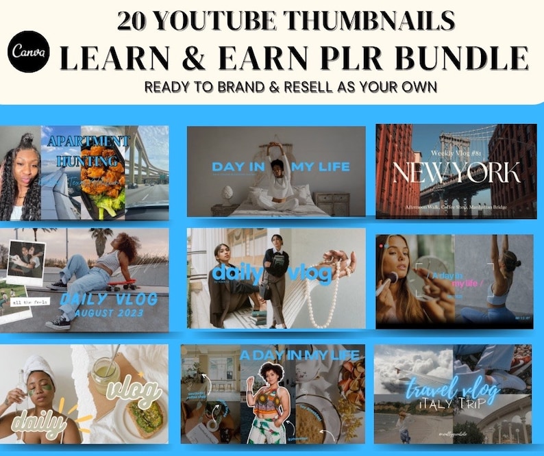20 Editable Youtube Thumbnails | Customizable Templates | PLR | Canva ...