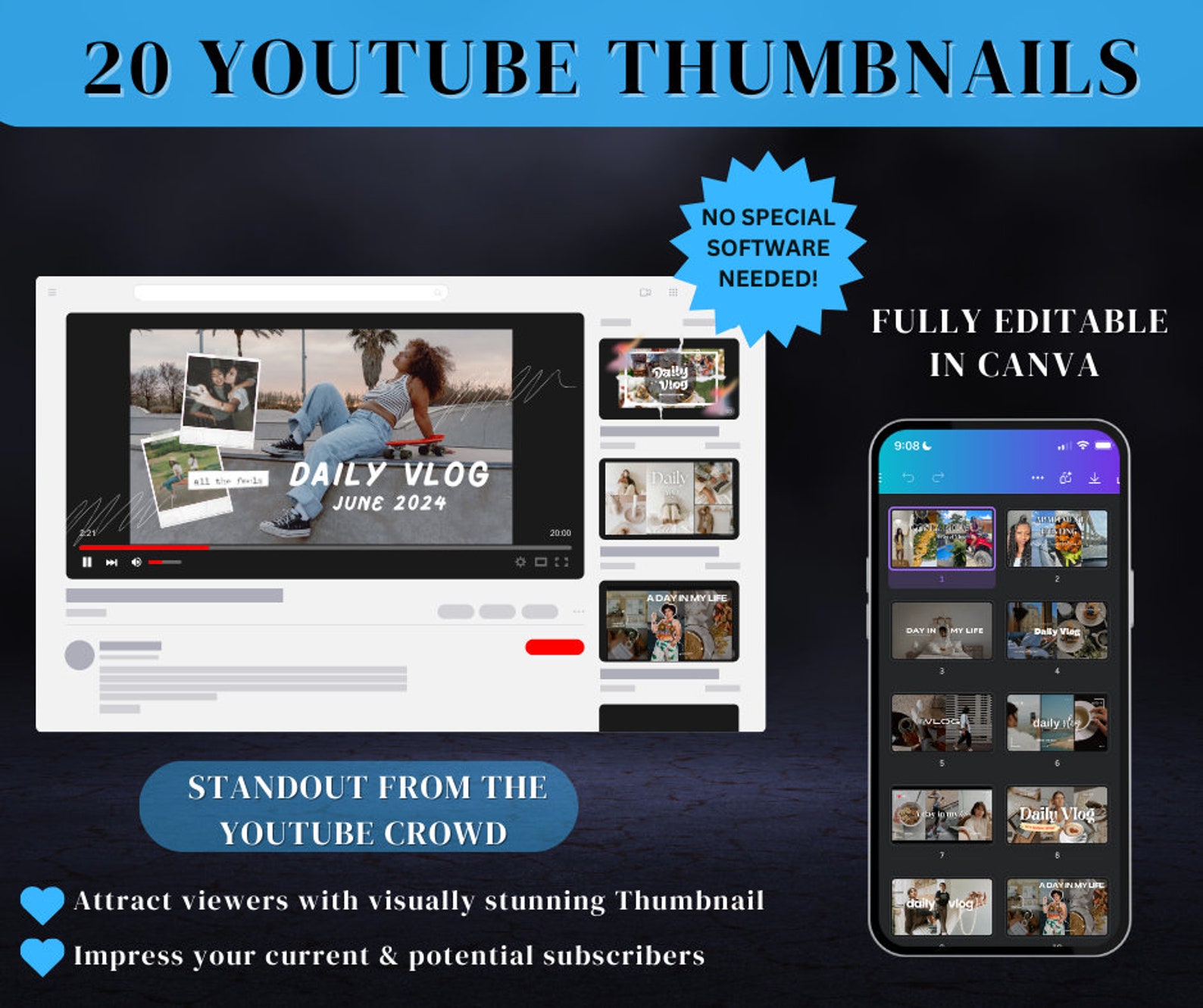 20 Editable Youtube Thumbnails | Customizable Templates | PLR | Canva ...
