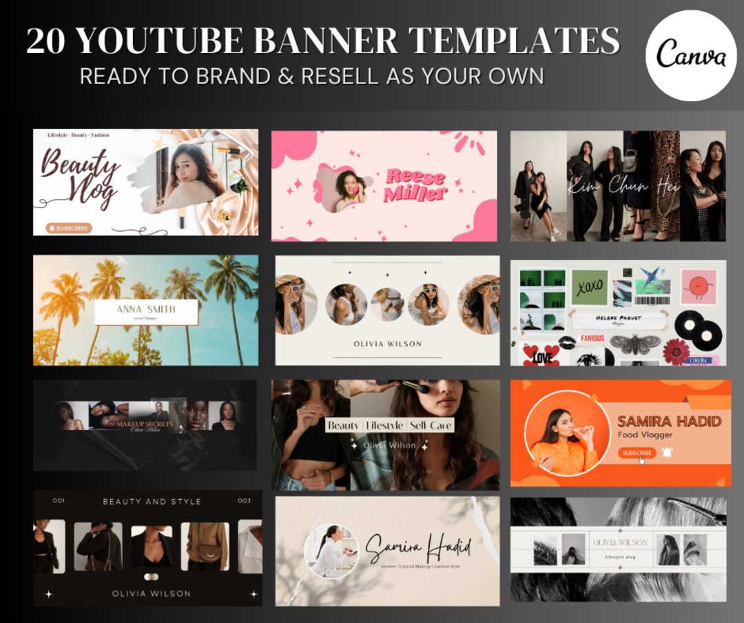 20 Editable Youtube Banners | Customizable Templates | PLR | Created ...