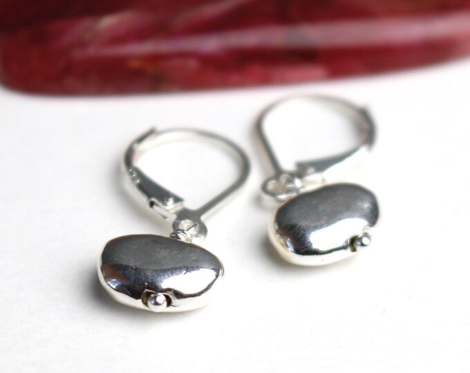 Smooth Pebble Earrings Sterling Silver Simple Drop Earrings | Etsy