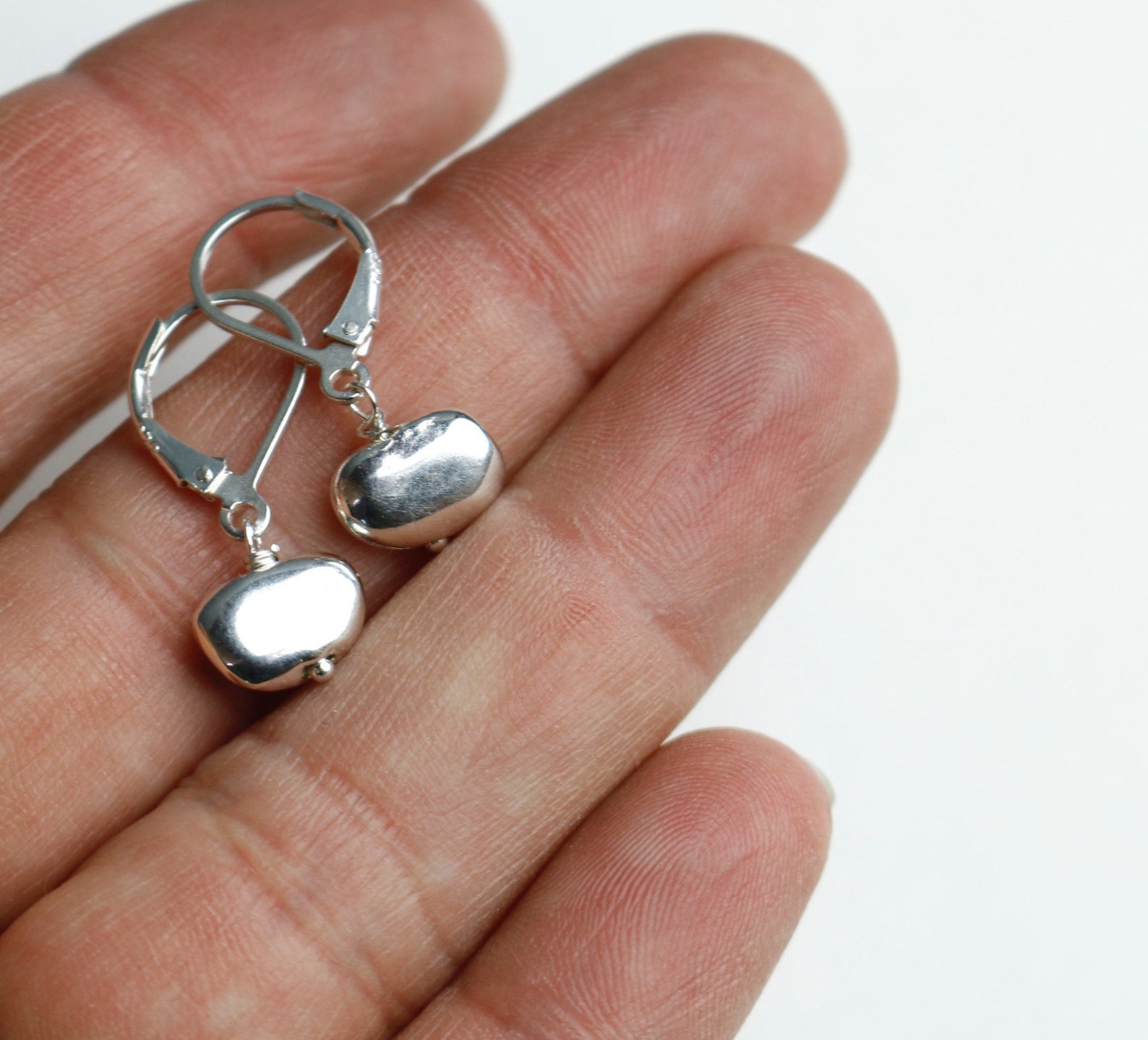 Smooth Pebble Earrings Sterling Silver Simple Drop Earrings - Etsy