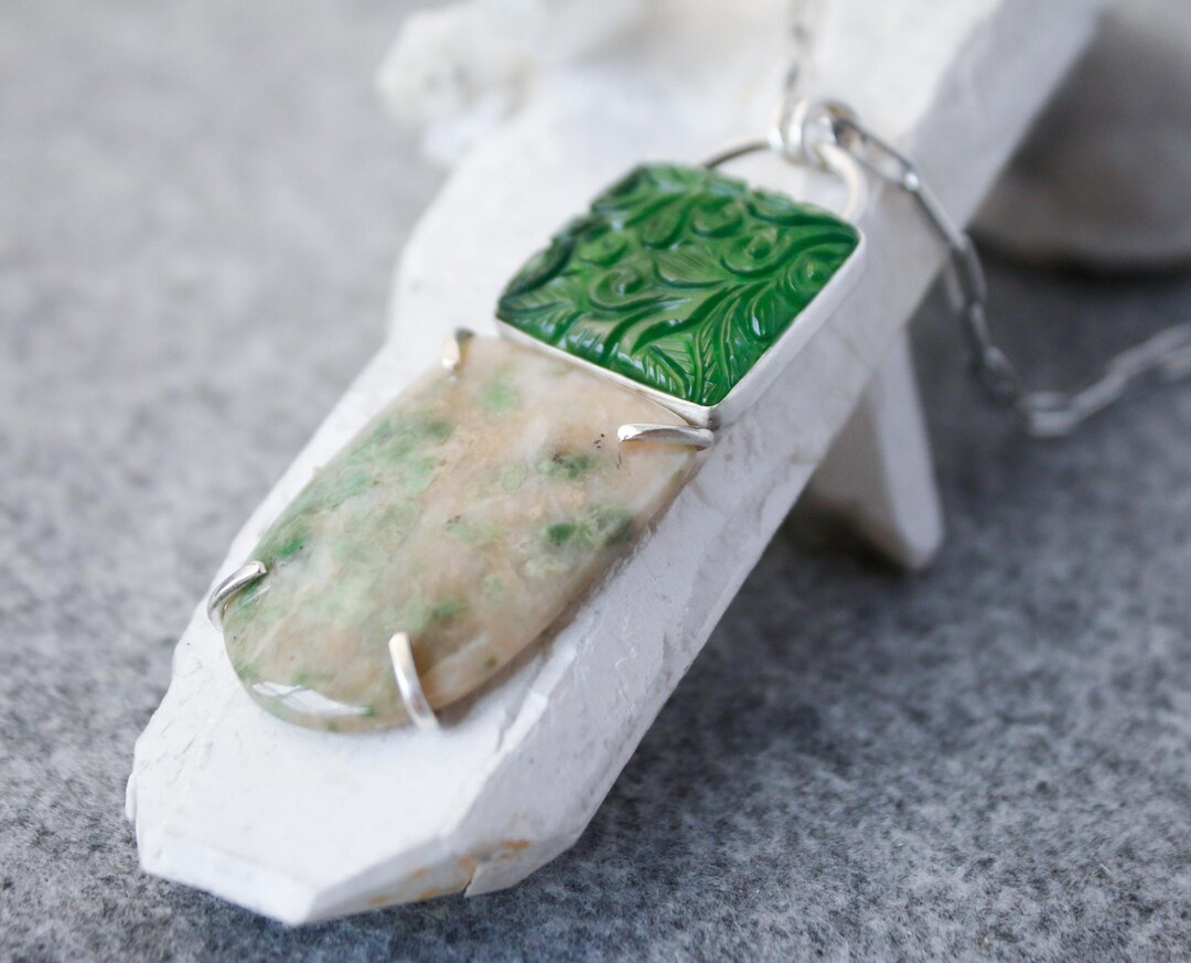 Lily Pad Necklace - Nunderite and Jade - Etsy