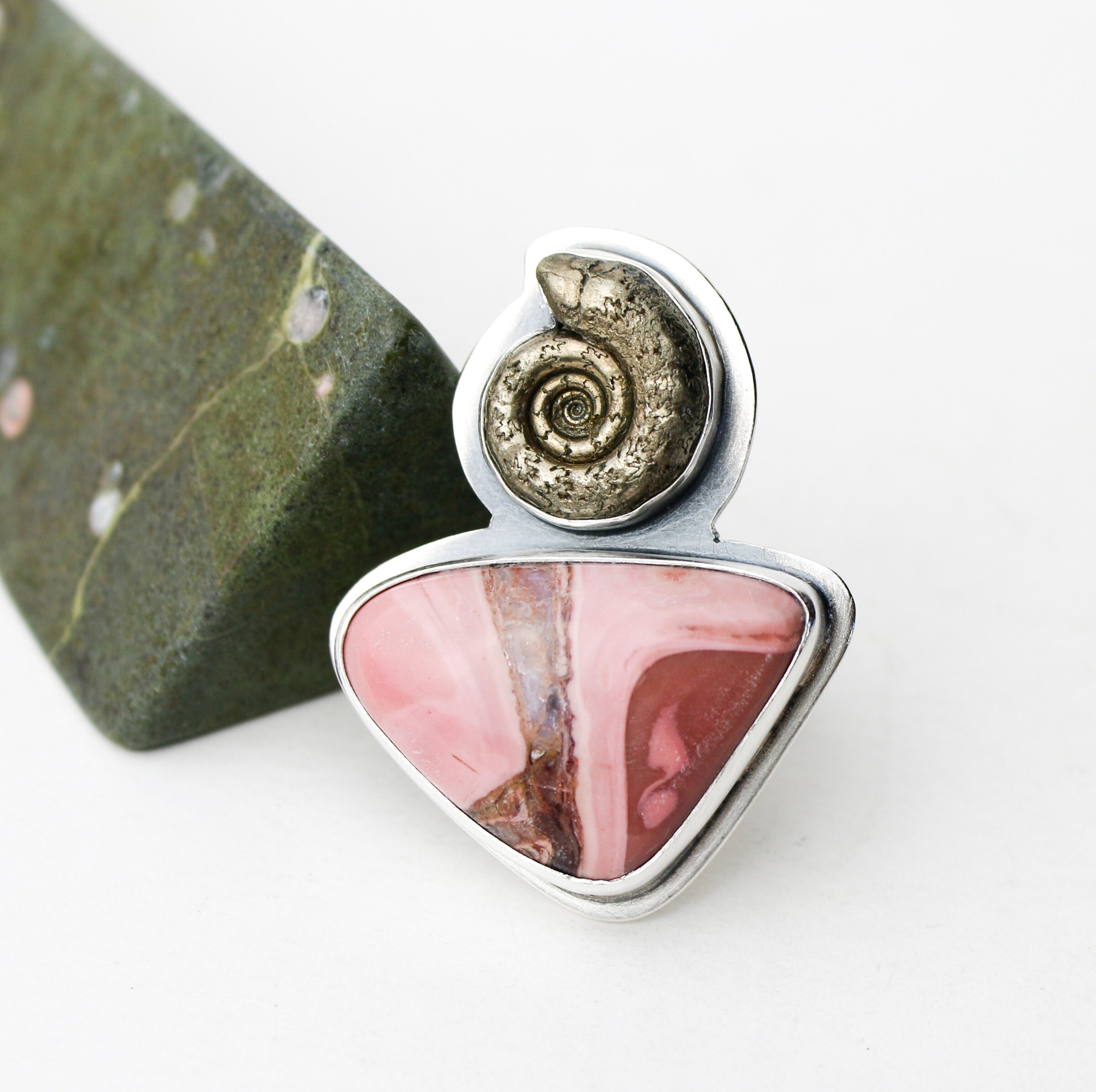 Pink Fossil Ring Pink Opal Stone and Ammonite and Sterling | Etsy