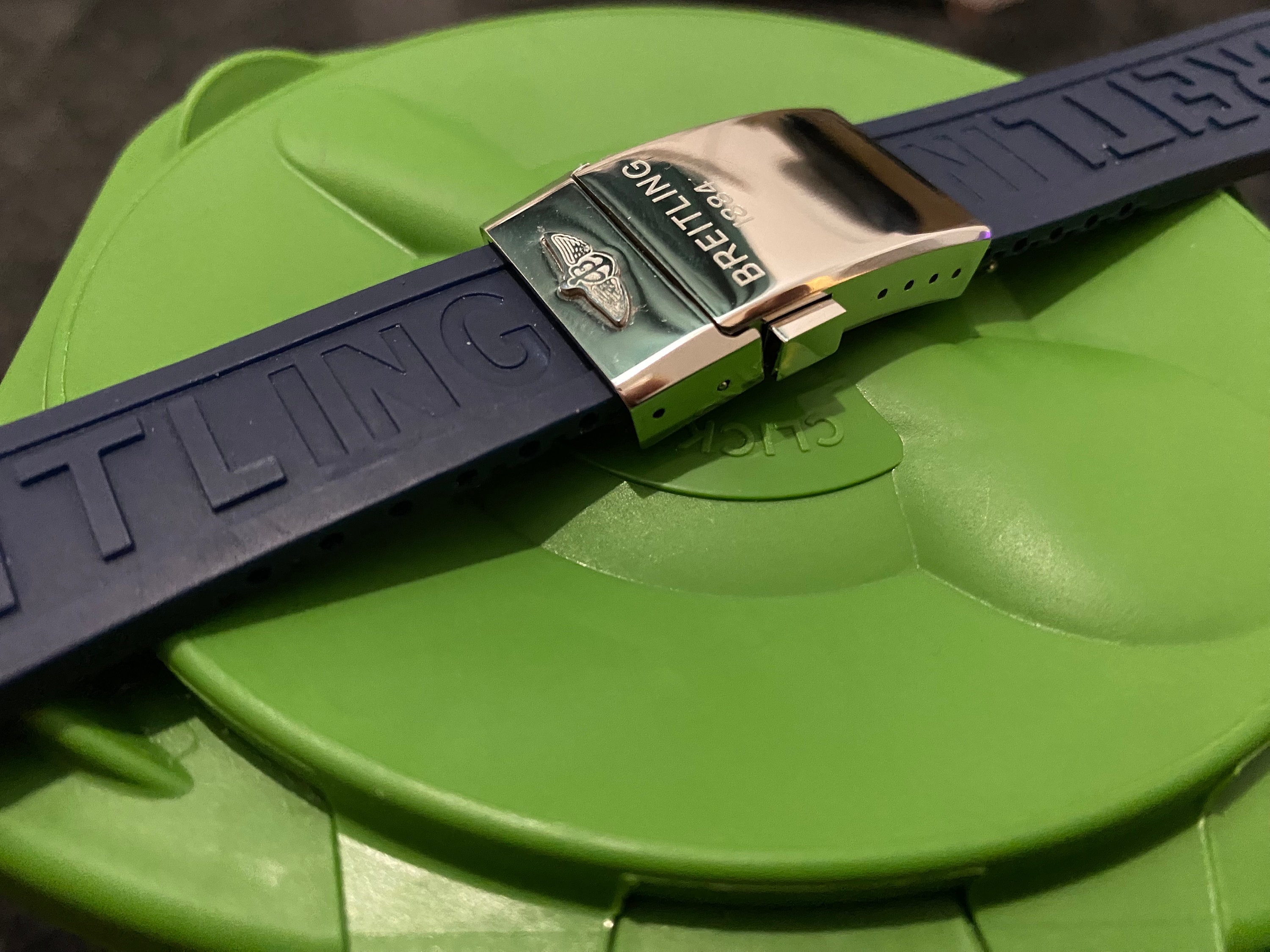 Breitling 22mm/24mm Navy Blue Rubber Wrist Watch Strap With Stainless ...