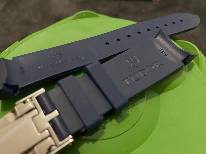 Tudor 22mm Navy Blue Rubber Wrist Watch Strap With Stainless Steel ...