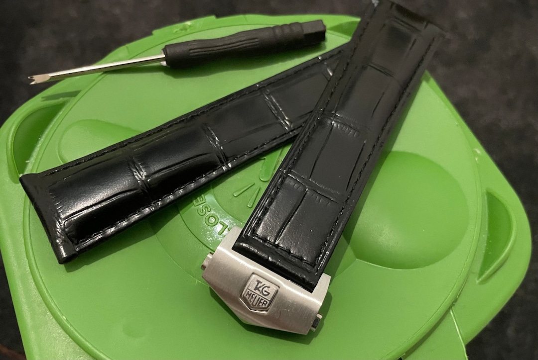 24mm Tag Heuer Leather Watch Strap With Stainless Steel Silver ...