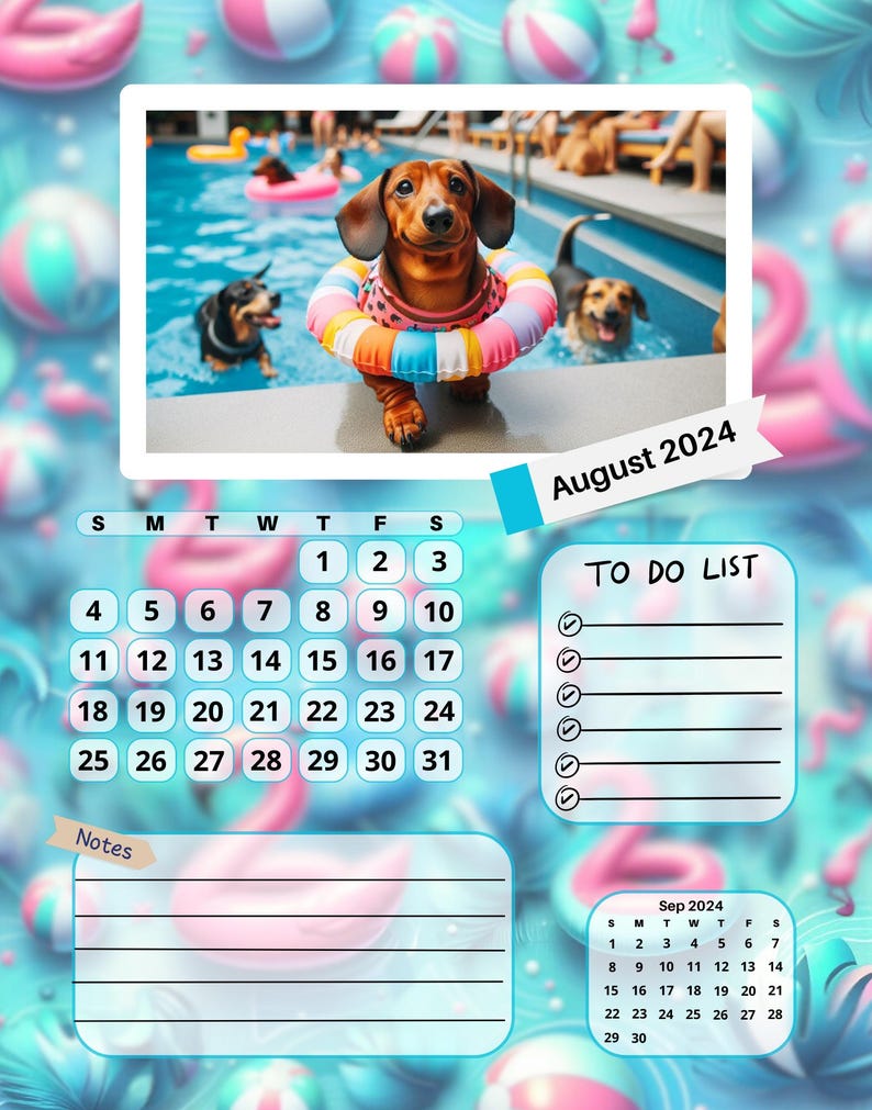 Calendar, Digital, Dachshund, Printable, Dog, Illustration, Art ...