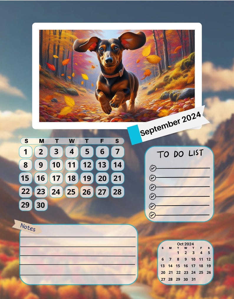 Calendar, Digital, Dachshund, Printable, Dog, Illustration, Art ...