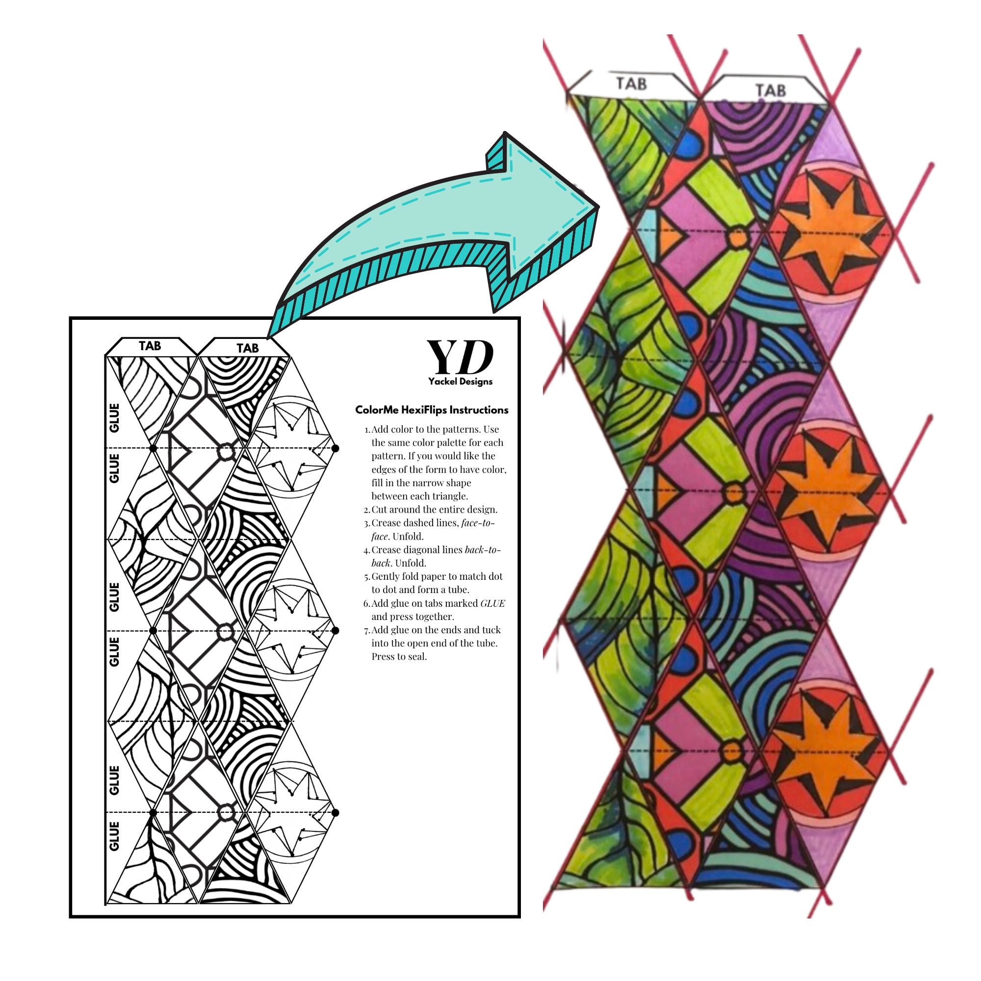 Colorme Hexaflips: Kaleidocycle Coloring Kit, Flexagon Origami Project ...