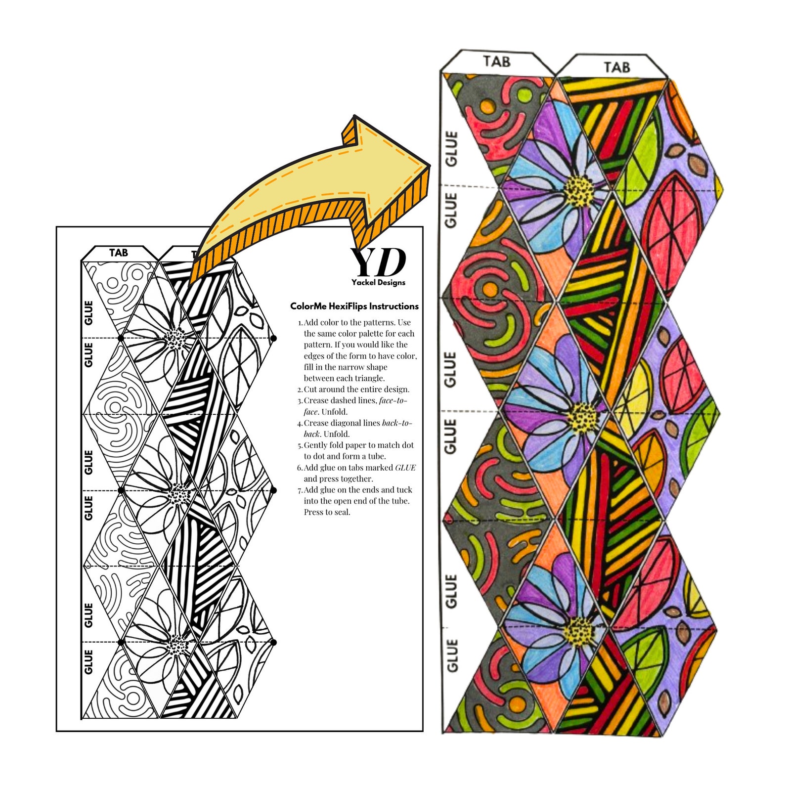 Colorme Hexaflips: Kaleidocycle Coloring Kit, Flexagon Origami Project ...