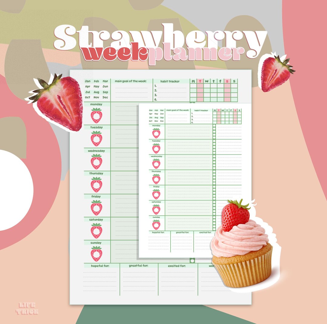 Strawberry Weekly Planner Printable: A5, Letter Sizes (digital Download ...