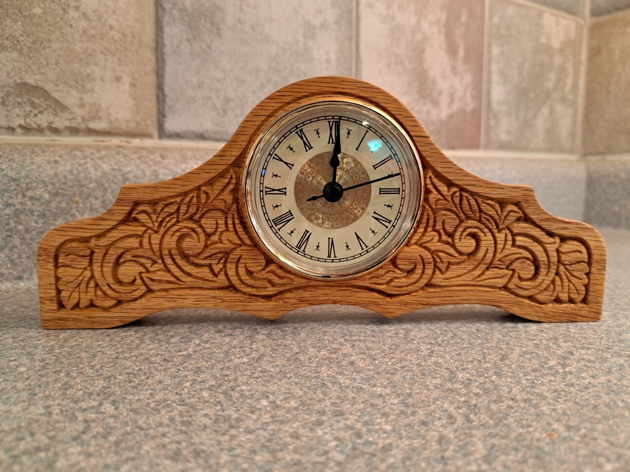 Red Oak Mantle Clock: Small Carved Wood Desk Decor - Etsy
