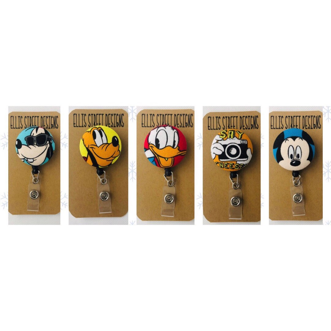 Disney Mickey Mouse, Goofy, Donald Duck, Pluto Retractable Badge ID ...