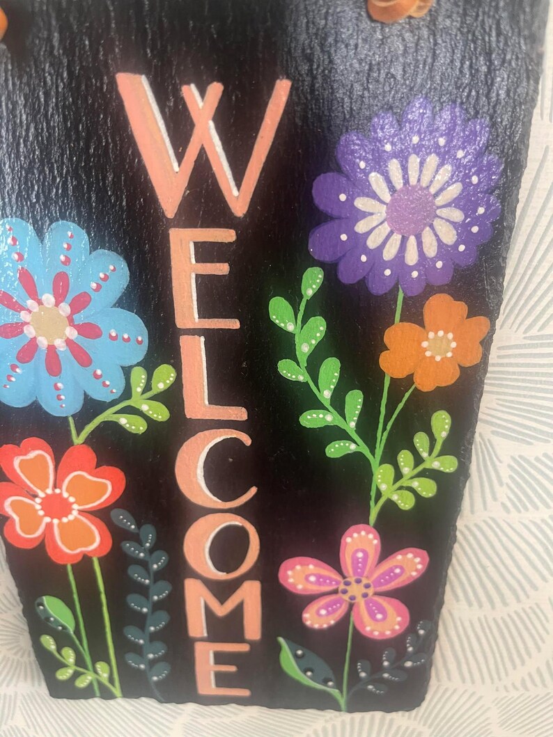 10X6 Small Welcome Sign Painted Slate, Outdoor Sign, Hanging Sign ...