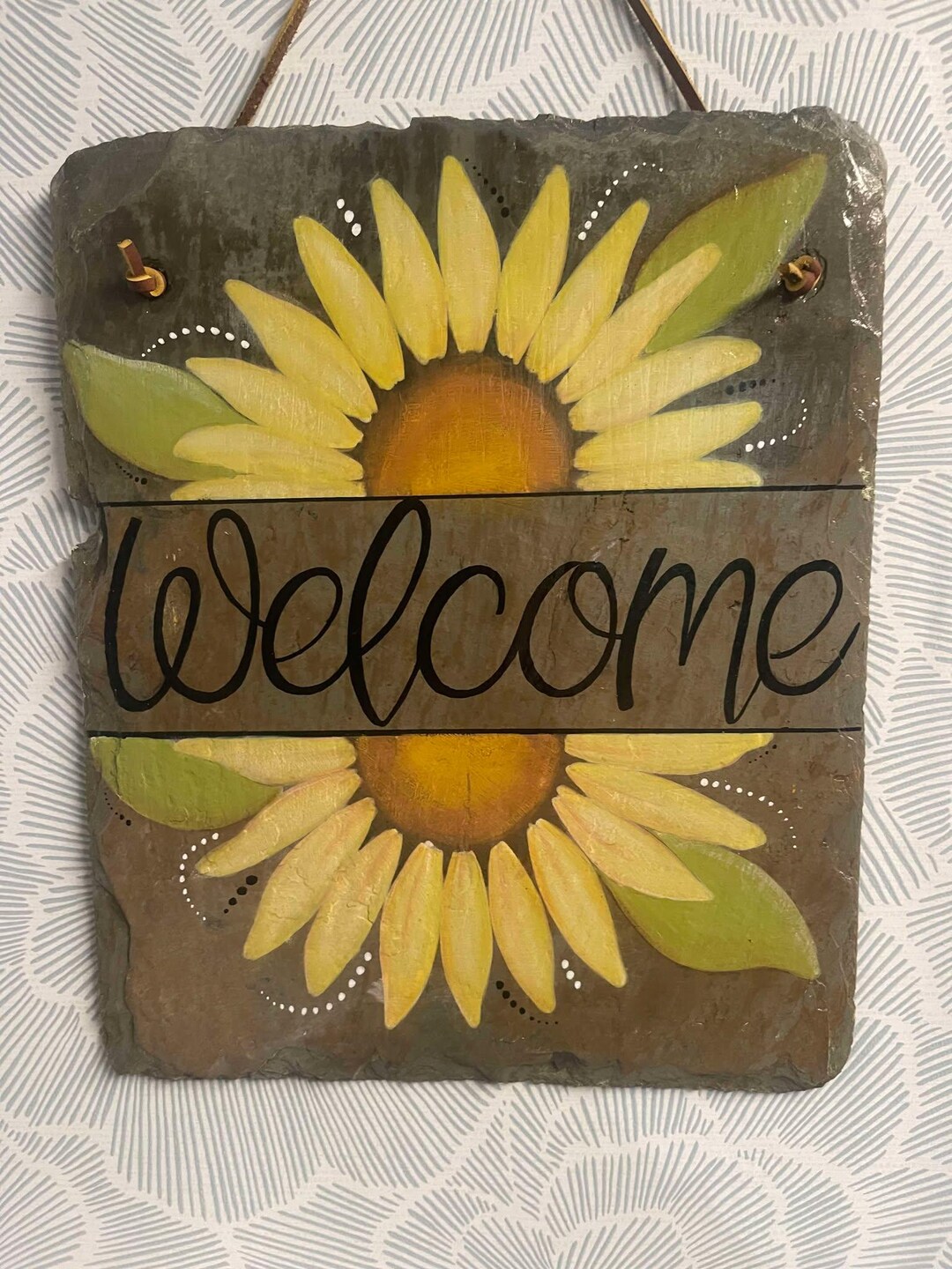 Large Sunflower Painted Slate Welcome Sign, Outdoor Slate Sign, Garden ...