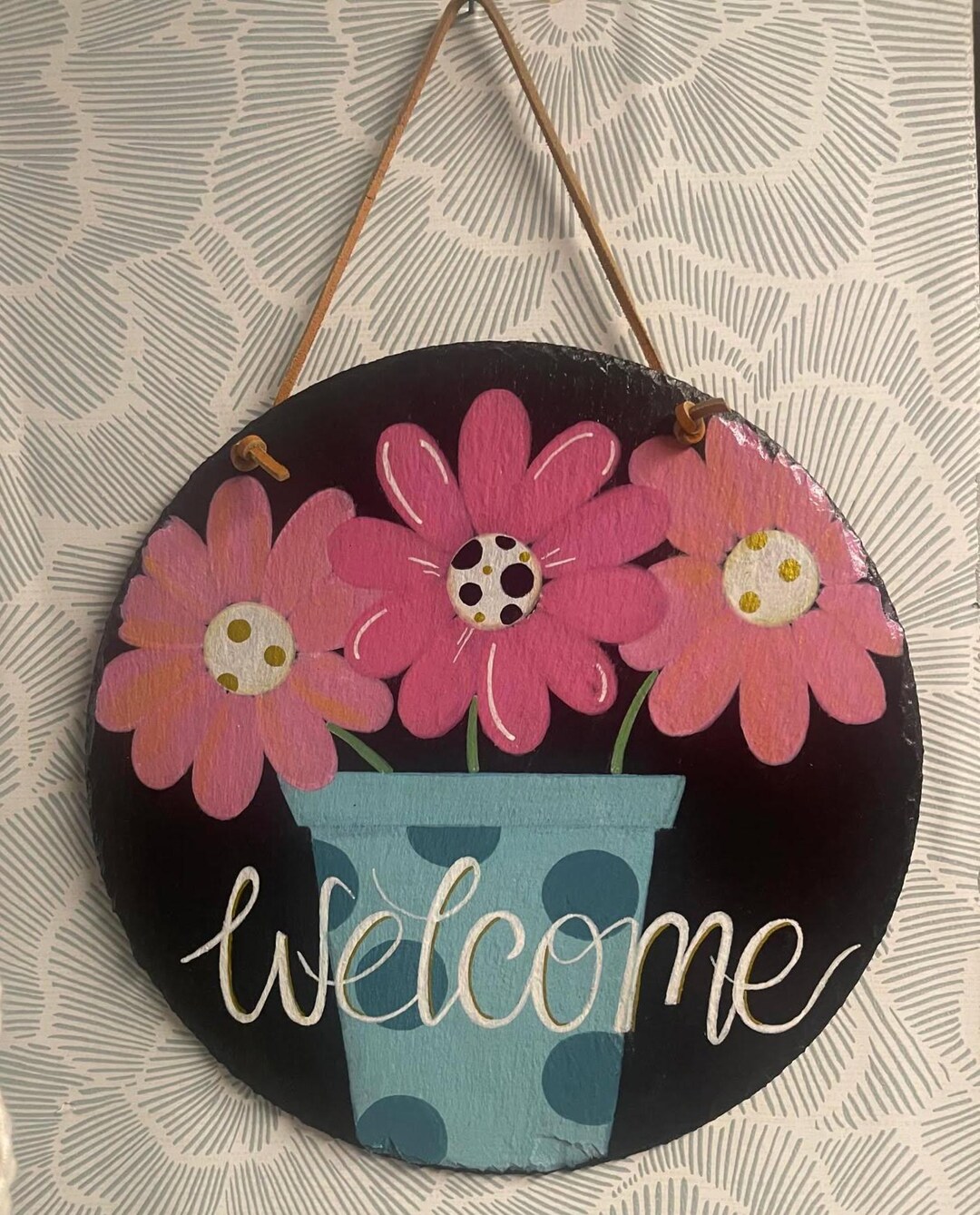 Large Round Painted Slate Hanging Welcome Sign, Outdoor Sign, Porch and ...