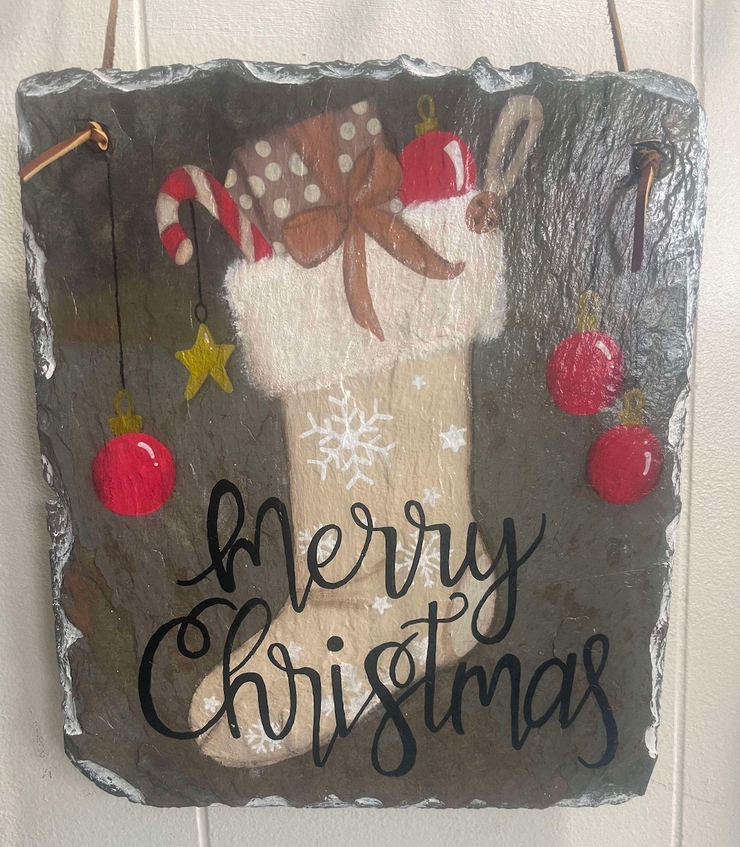 Christmas Welcome Painted Slate Sign, Outdoor Sign, Holiday Sign, Door ...