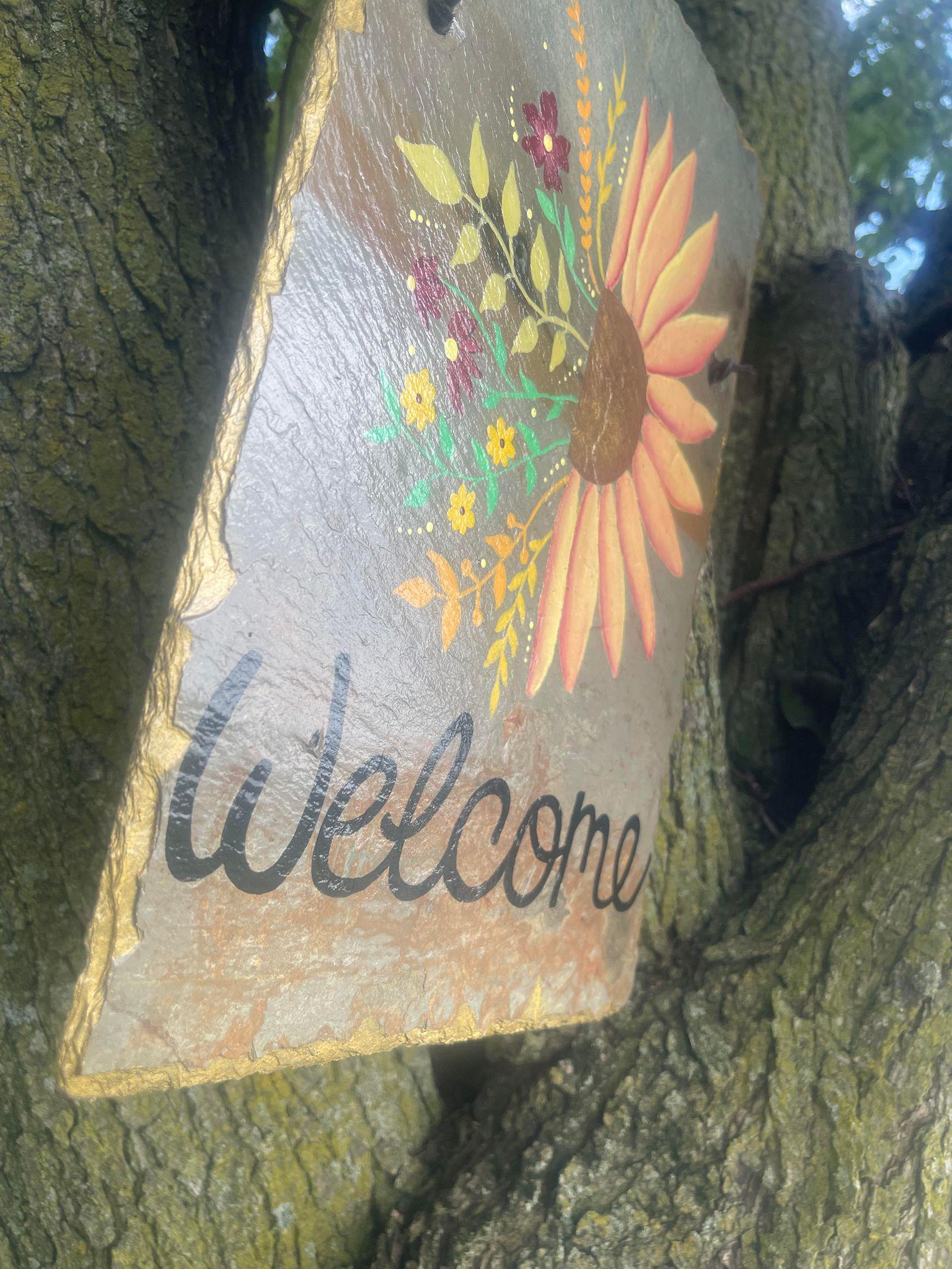 Sunflower and Wildflower Welcome Painted Slate Sign. Home Decor ...