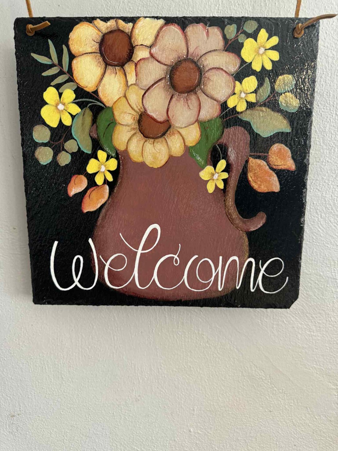 Hand-painted Slate Welcome Sign, Floral Design, Reclaimed Barn Slate - Etsy