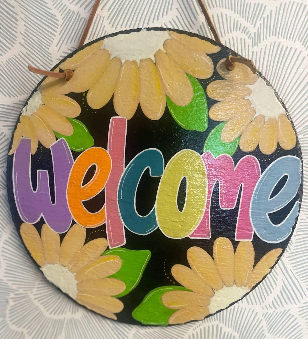 Welcome Painted Slate Sign | Porch Door Entry Outdoor Hanging ...