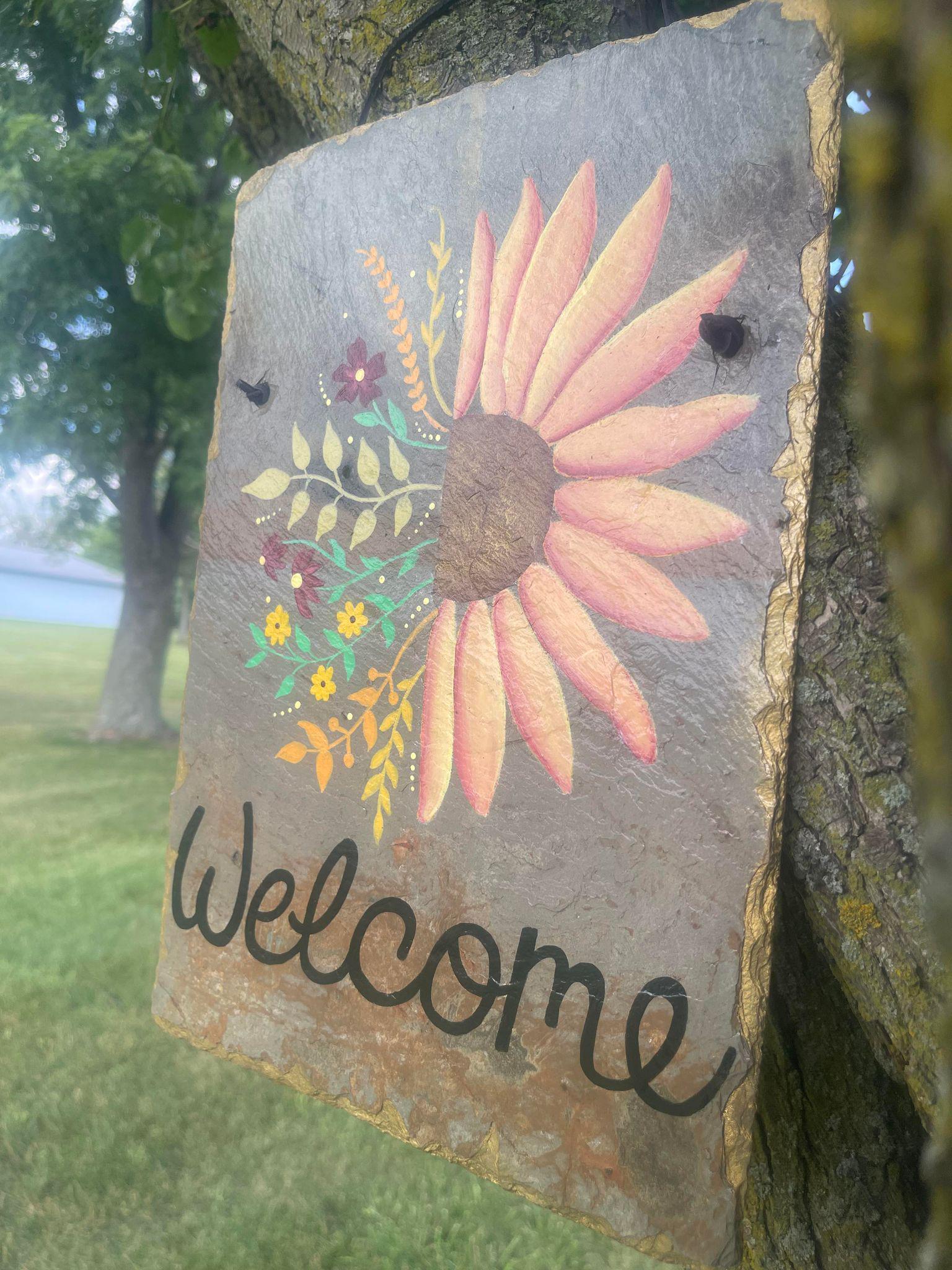 Sunflower and Wildflower Welcome Painted Slate Sign. Home Decor ...