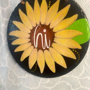 Round Sunflower Painted Slate Sign - Welcome Sign - Outdoor Hanging ...