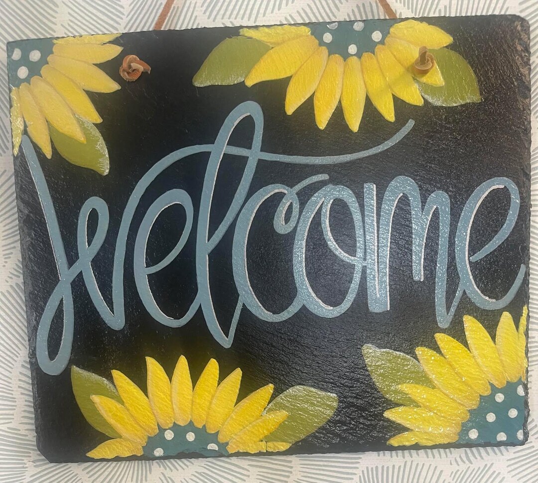 10X12 Sunflower & Blue Welcome Sign, Outdoor Sign, Hanging Sign, Garden ...