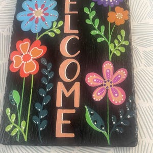 10X6 Small Welcome Sign Painted Slate, Outdoor Sign, Hanging Sign ...