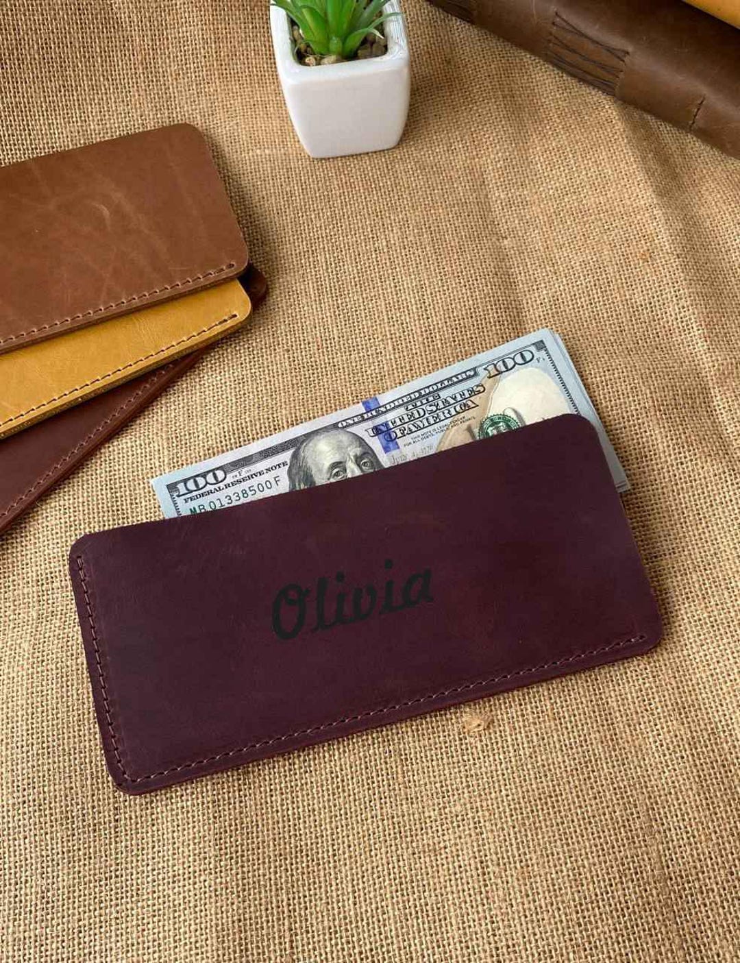 Personalized Leather Cash Envelope, Cash Cover, Long Cash Envelope ...