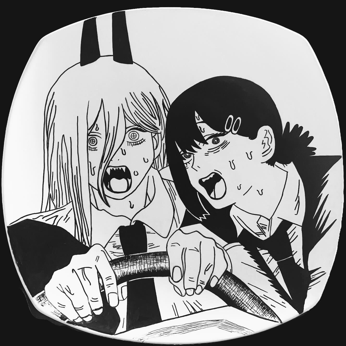 Csm Power and Kobeni Driving Chainsawman Manga Panel Black and White ...