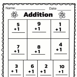 10 Printable Addition 1st Grade Worksheets, Easy Math for Students, 1 ...