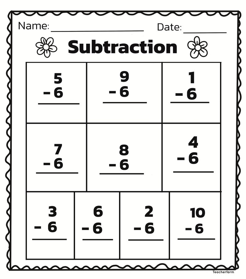 10 Printable Subtraction Teacher Worksheets, 1st-2nd Grade Easy Math ...