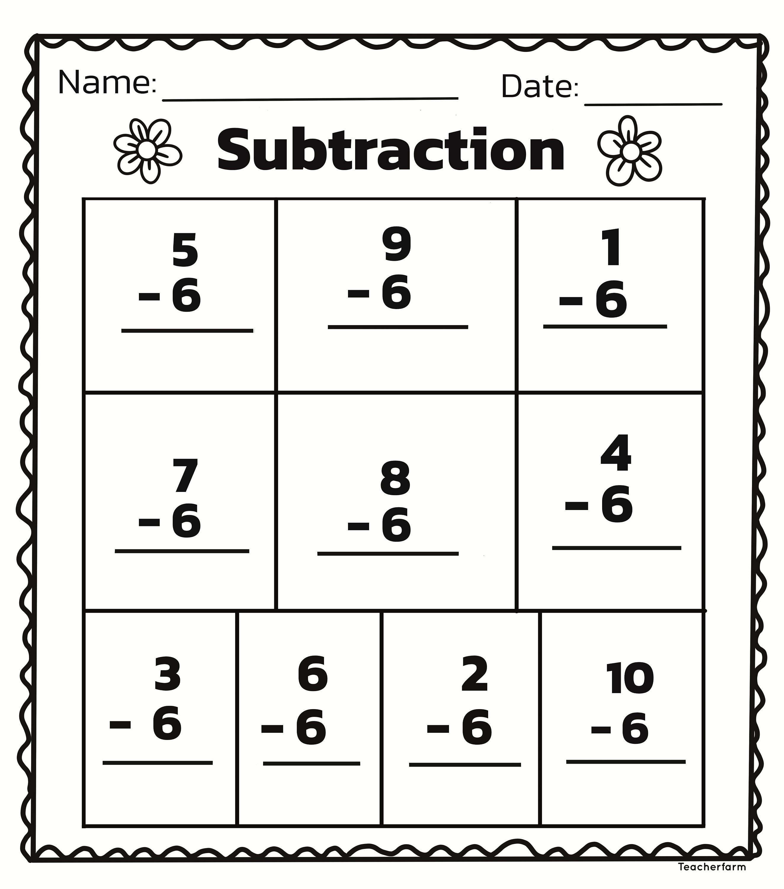 10 Printable Subtraction Teacher Worksheets, 1st-2nd Grade Easy Math ...