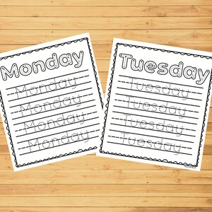 Days of the Week Learning Tracing Worksheets, Pre-k Writing Handwriting ...