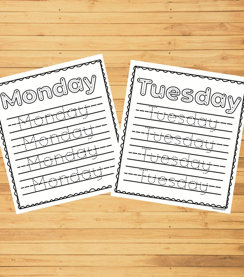 Days of the Week Learning Tracing Worksheets, Pre-k Writing Handwriting ...