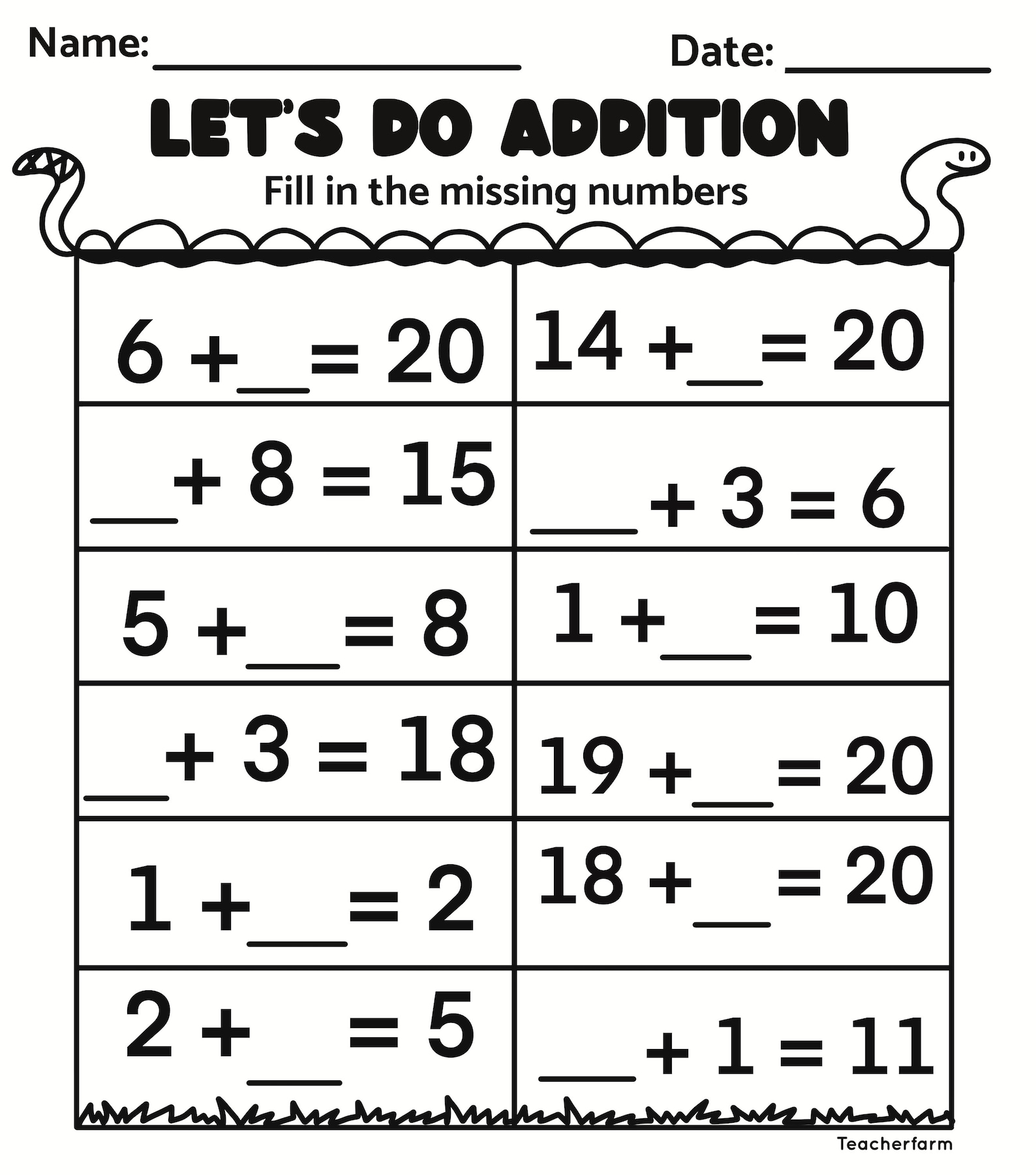 10 Printable Addition Kindergarten Teacher Packet Worksheet (numbers 1 ...