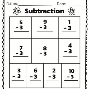 10 Printable Subtraction Teacher Worksheets, 1st-2nd Grade Easy Math ...
