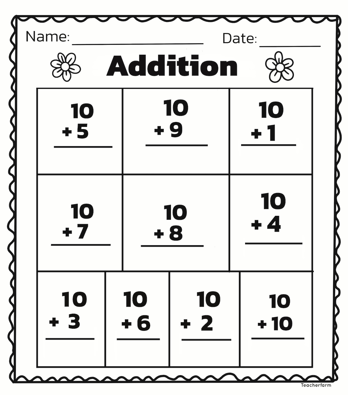 10 Printable Addition 1st Grade Worksheets, Easy Math for Students, 1 ...