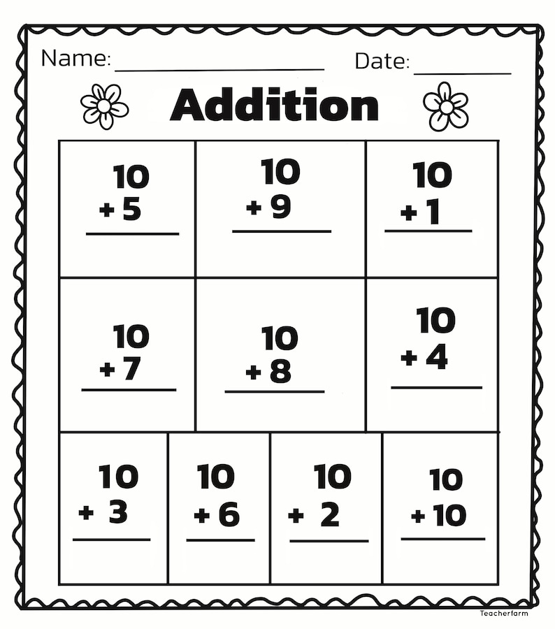 10 Printable Addition 1st Grade Worksheets, Easy Math for Students, 1 ...