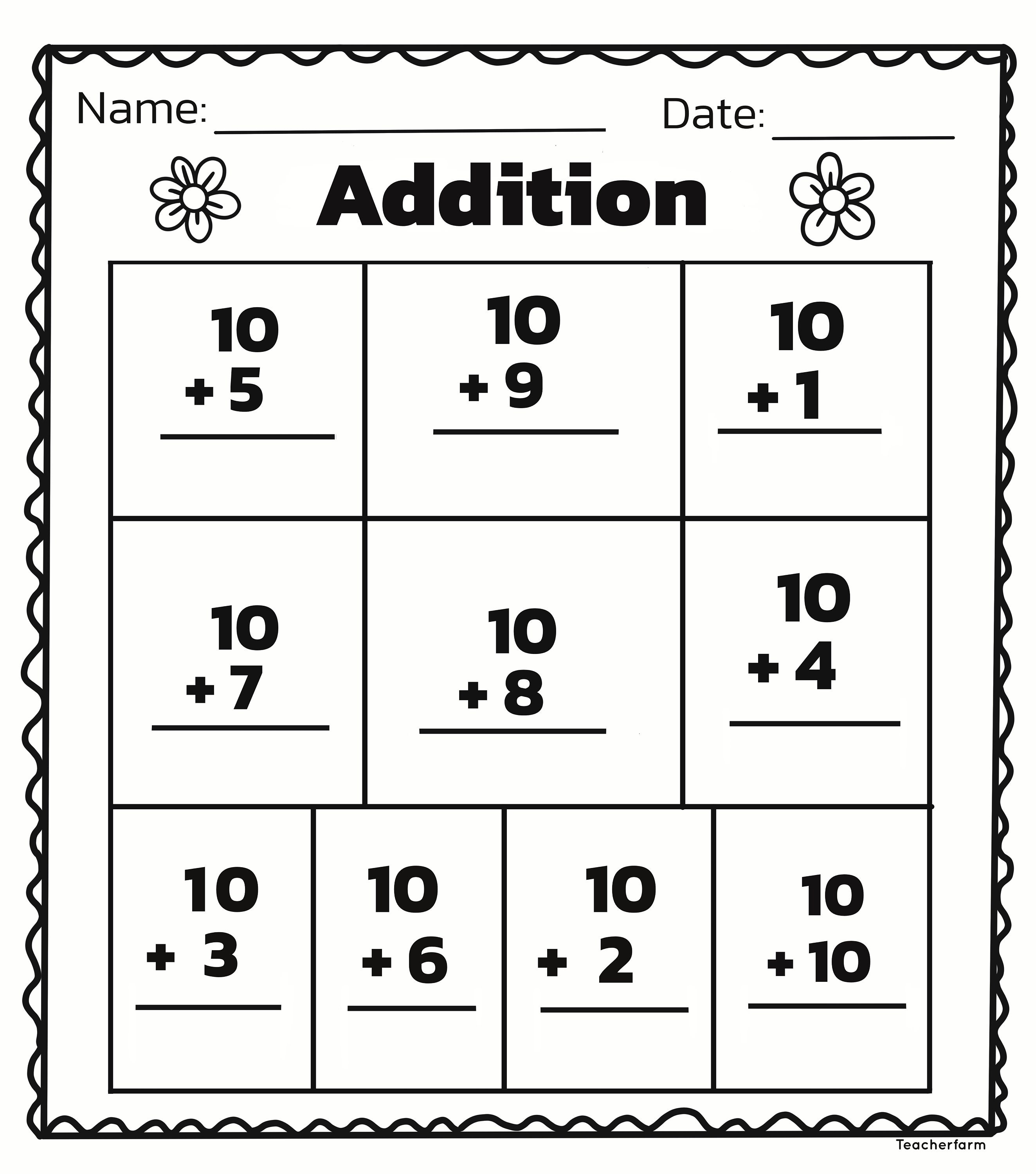 10 Printable Addition 1st Grade Worksheets, Easy Math for Students, 1 ...